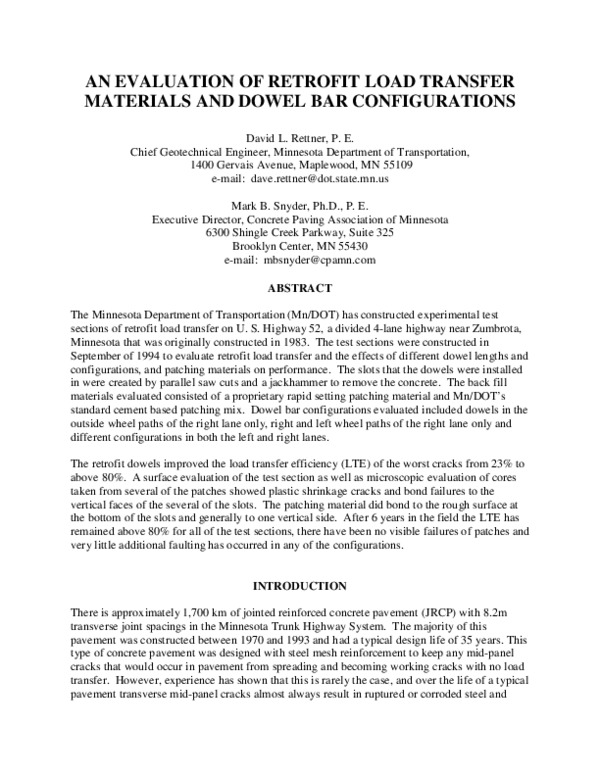 (PDF) An Evaluation of Retrofit Load Transfer Materials and Dowel Bar ...