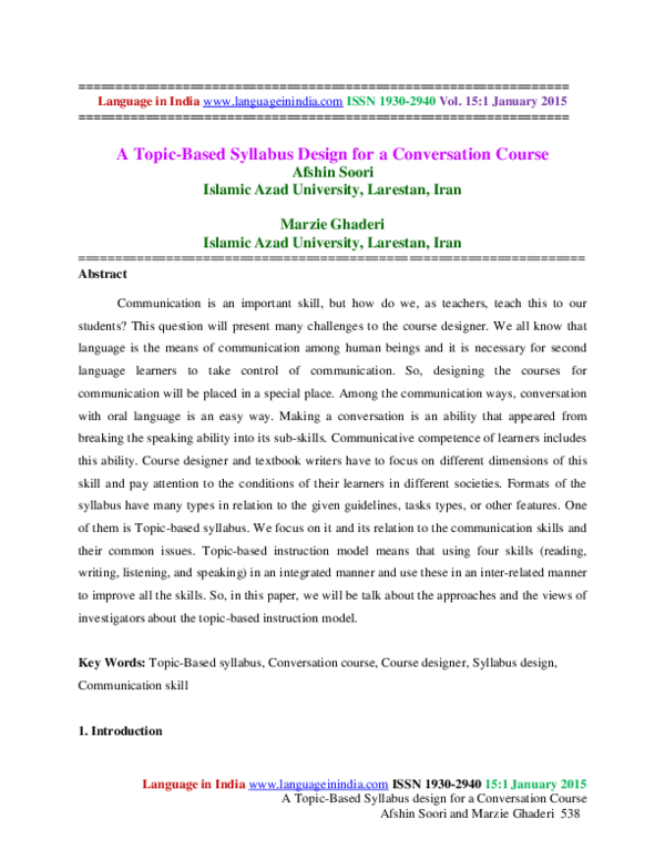 (PDF) A Topic-Based Syllabus Design for a Conversation Course