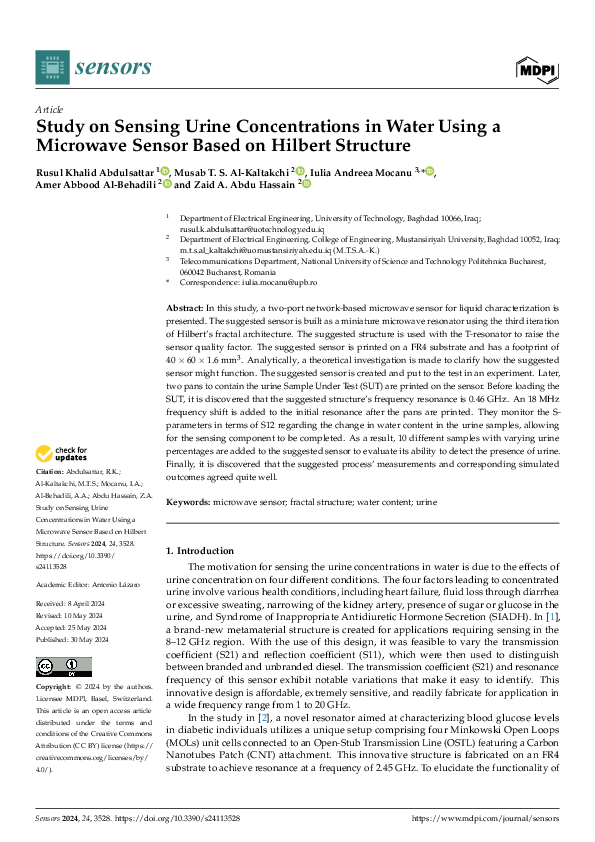 (PDF) Study on Sensing Urine Concentrations in Water Using a Microwave ...