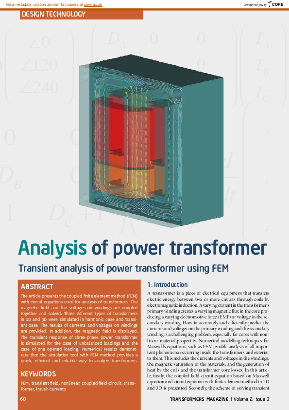 (PDF) Analysis of power transformer: Transient Analysis of Power Transformer Using FEM