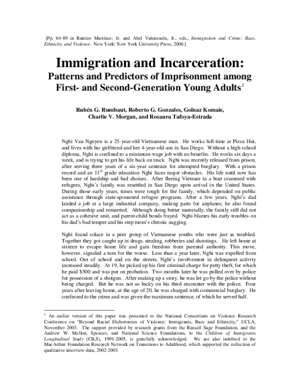 (PDF) Chapter 4 Immigration and Incarceration: Patterns and Predictors ...