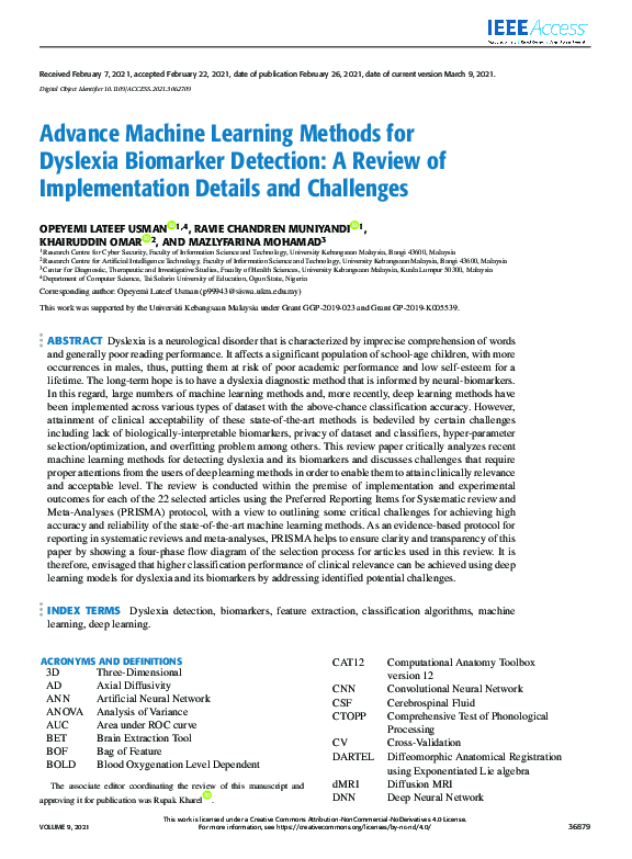 (PDF) Advance Machine Learning Methods for Dyslexia Biomarker Detection: A Review of ...