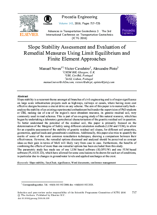 (PDF) Slope Stability Assessment and Evaluation of Remedial Measures Using Limit Equilibrium and ...