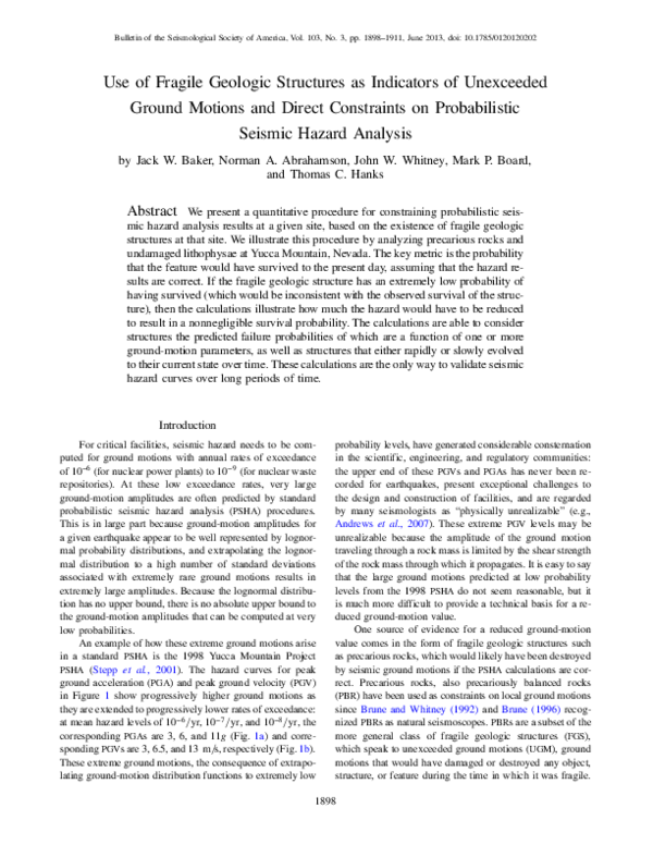 (PDF) Use of Fragile Geologic Structures as Indicators of Unexceeded ...
