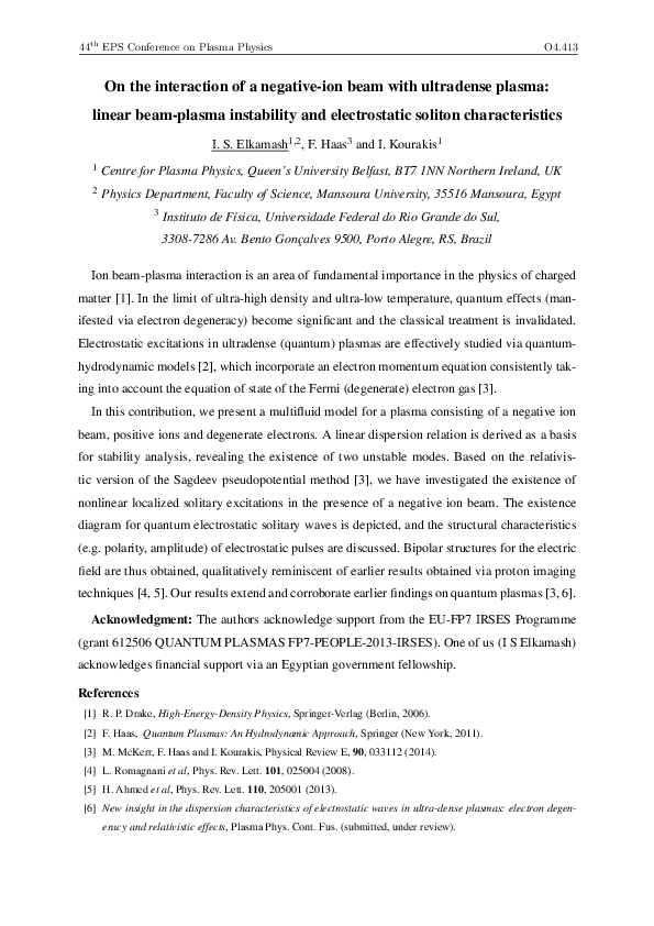(PDF) On the interaction of a negative-ion beam with ultradense plasma ...