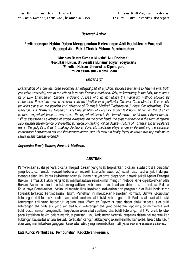 (PDF) Pertimbangan Hakim Dalam Menggunakan Keterangan Ahli Kedokteran Forensik Sebagai Alat ...