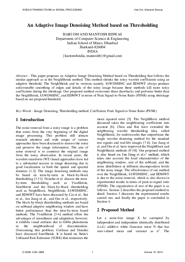 (PDF) An Adaptive Image Denoising Method based on Thresholding
