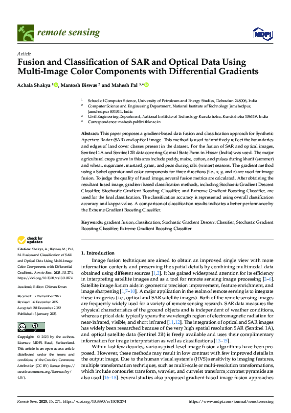 (PDF) Fusion and Classification of SAR and Optical Data Using Multi ...