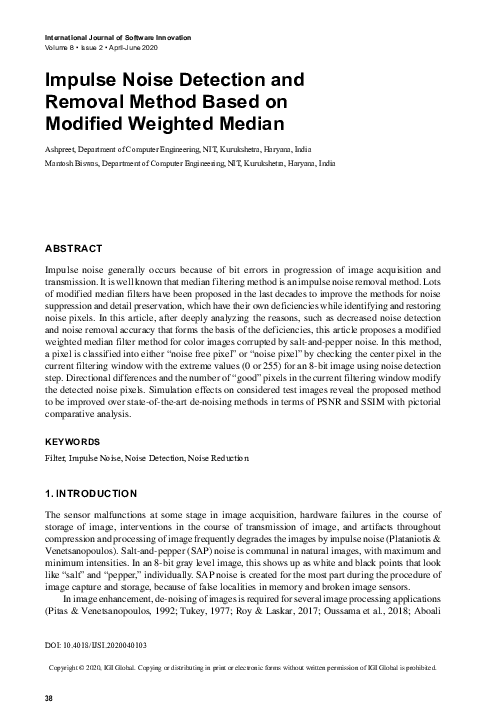 (PDF) Modified Weighted Median for Impulse Noise