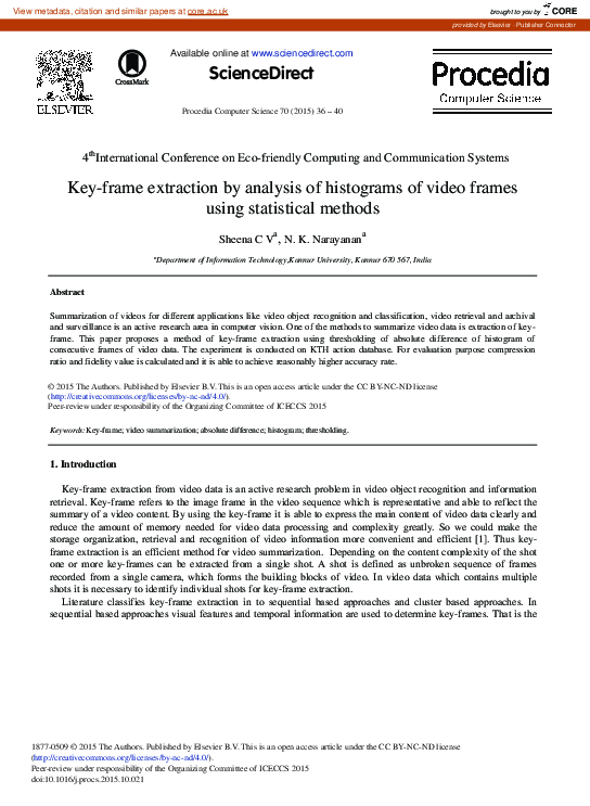 (PDF) Key-frame Extraction by Analysis of Histograms of Video Frames ...
