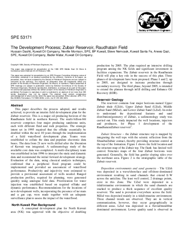 (PDF) The Development Process; Zubair Reservoir, Raudhatain Field ...