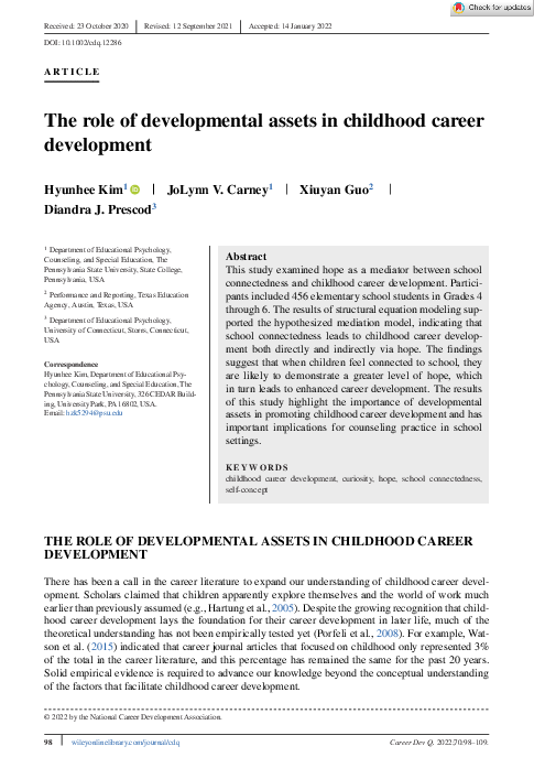 (PDF) The role of developmental assets in childhood career development ...