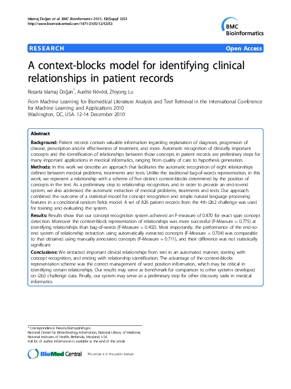 (PDF) A context-blocks model for identifying clinical relationships in patient records