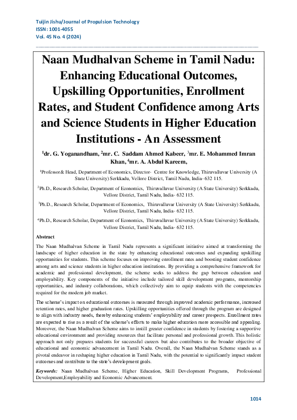 (PDF) Naan Mudhalvan Scheme in Tamil Nadu: Enhancing Educational Outcomes, Upskilling ...