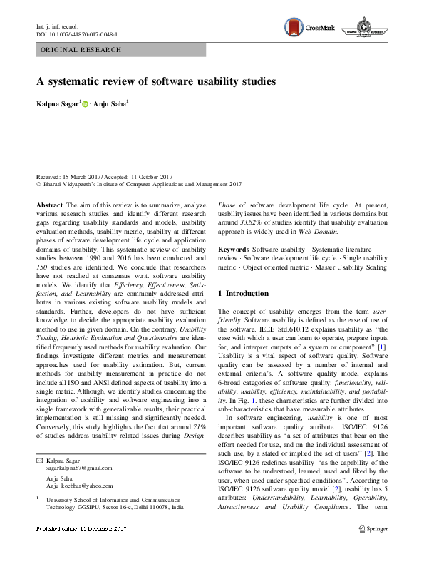 (PDF) A systematic review of software usability studies