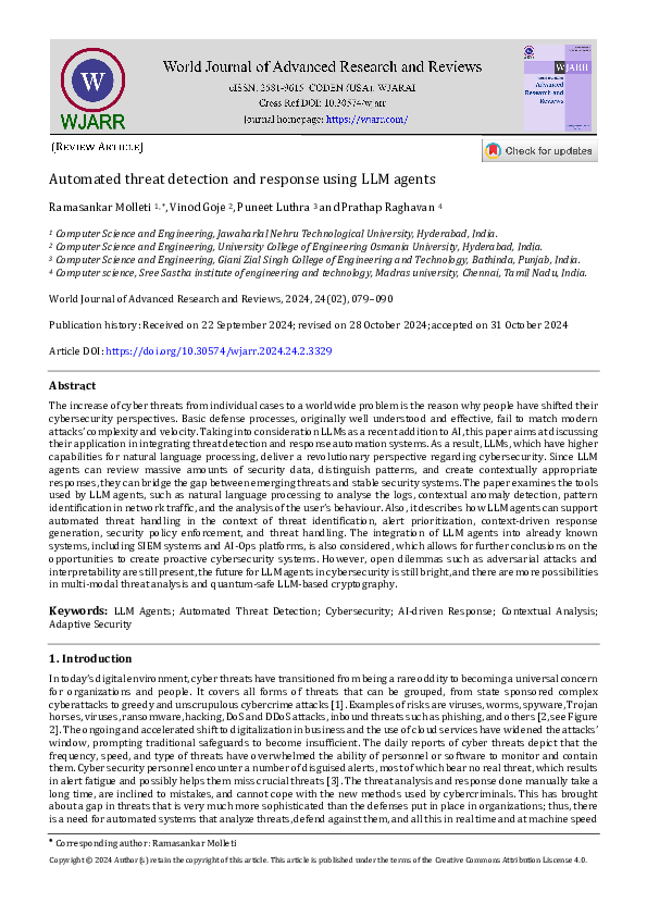 (PDF) Automated threat detection and response using LLM agents