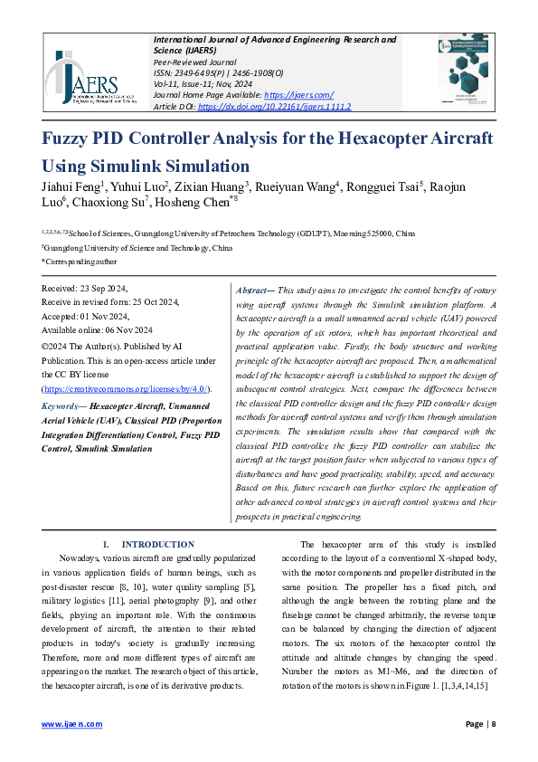 (PDF) Fuzzy PID Controller Analysis for the Hexacopter Aircraft Using Simulink Simulation