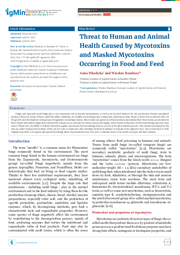 (PDF) Mycotoxins and Masked Mycotoxins in Food and Feed: A Threat to Human and Animal Health
