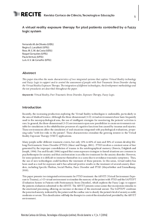 (PDF) A virtual reality exposure therapy for PTSD patientes controlled ...