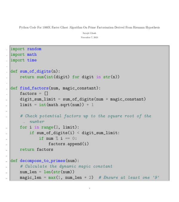 (PDF) Python Code For 1000X Faster Ghost Algorithm On Prime Factorisation Derived From Riemann ...