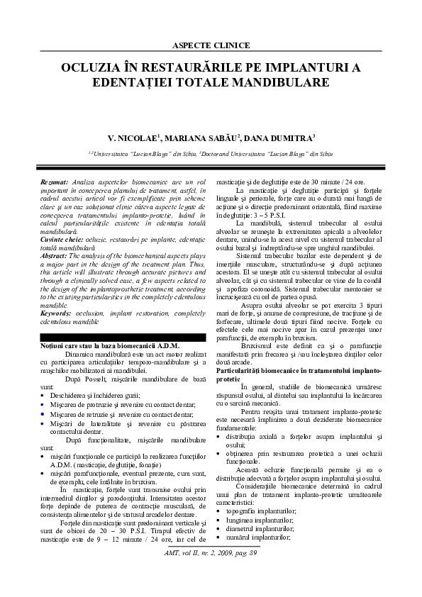 (PDF) Aspecte Clinice Ocluzia În Restaurările Pe Implanturi a ...