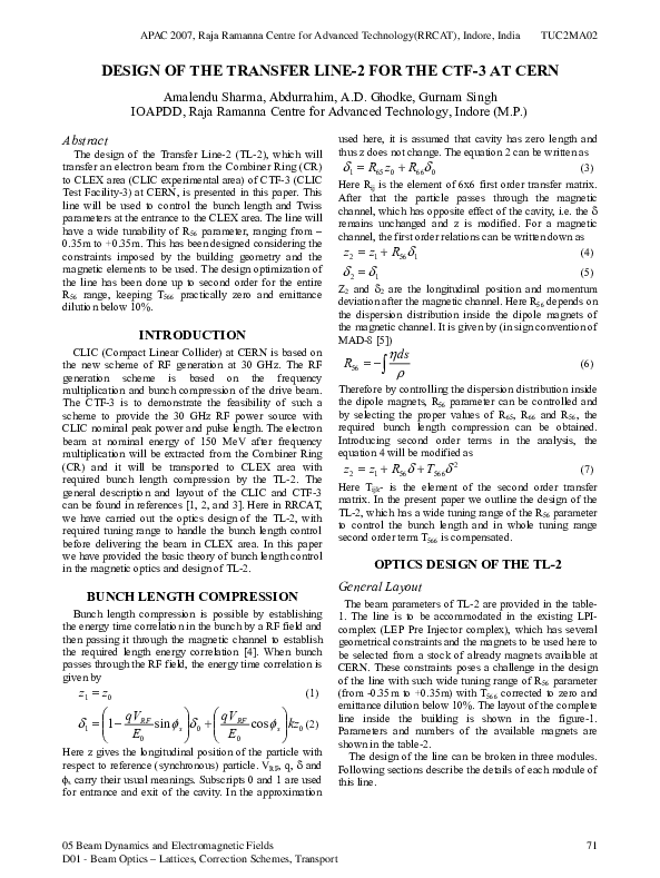 (PDF) Design of the Transfer Line-2 for the CTF3 at CERN | Gurnam Singh ...