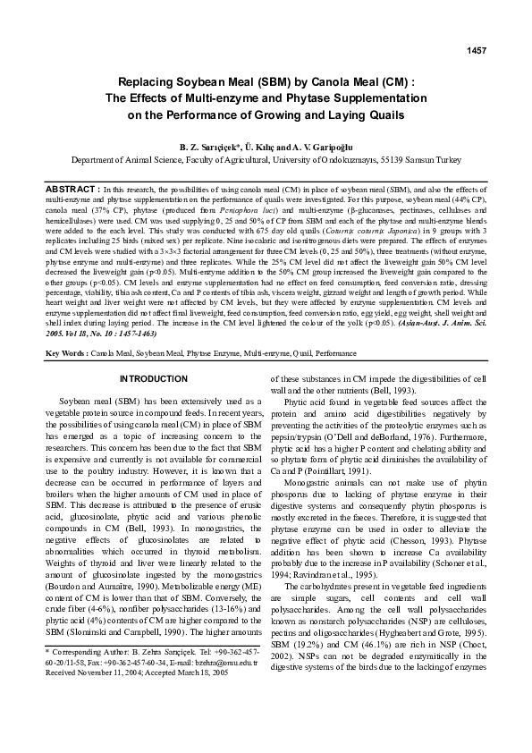 (PDF) Replacing Soybean Meal (SBM) by Canola Meal (CM) : The Effects of ...