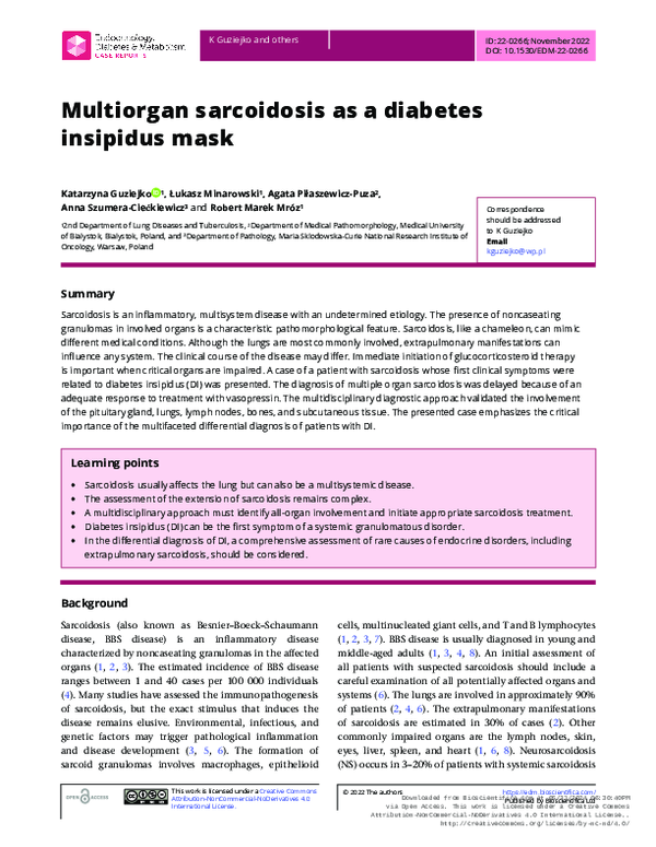 (PDF) Multiorgan sarcoidosis as a diabetes insipidus mask | Robert Mroz ...