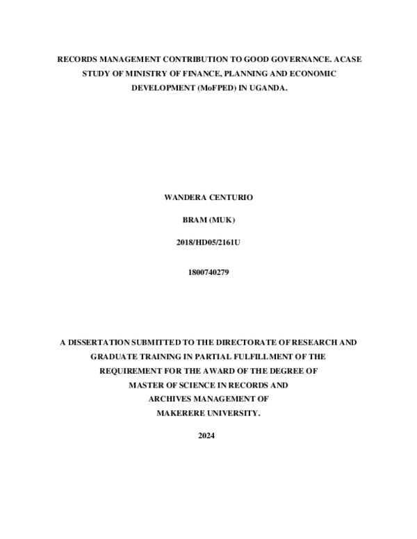 (PDF) RECORDS MANAGEMENT CONTRIBUTION TO GOOD GOVERNANCE. ACASE STUDY ...