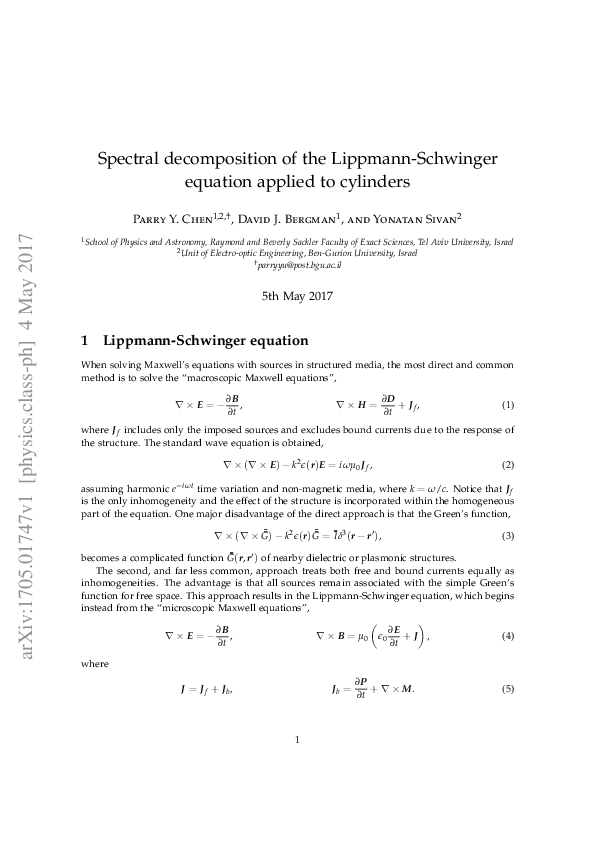 (PDF) Spectral decomposition of the Lippmann-Schwinger equation applied ...