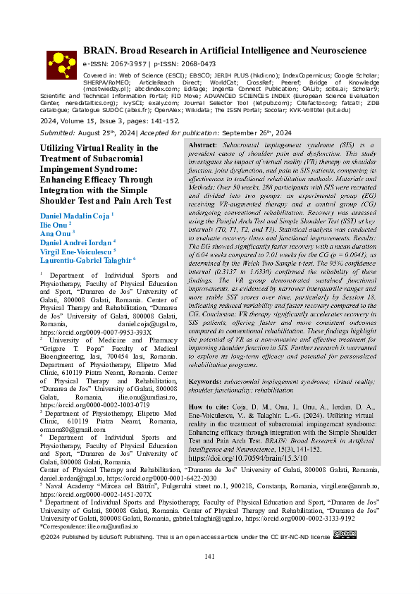 (PDF) Utilizing Virtual Reality in the Treatment of Subacromial Impingement Syndrome: Enhancing ...
