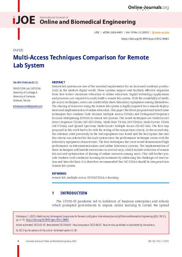 (PDF) Multi-Access Techniques Comparison for Remote Lab System