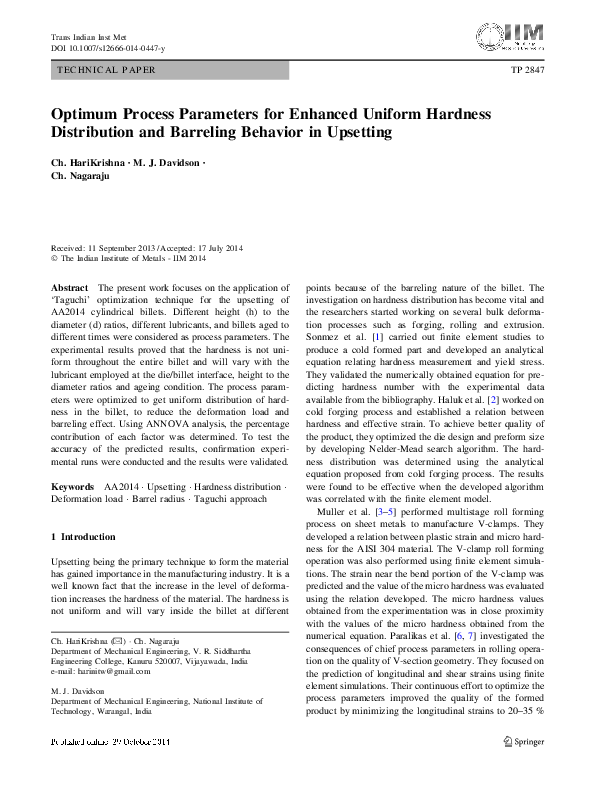 (PDF) Optimum Process Parameters for Enhanced Uniform Hardness