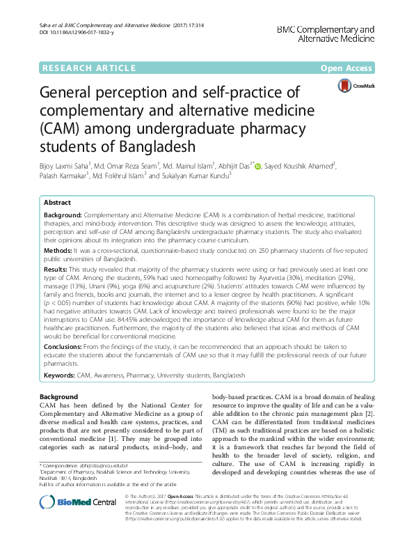 (PDF) General perception and self-practice of complementary and alternative medicine (CAM) among ...