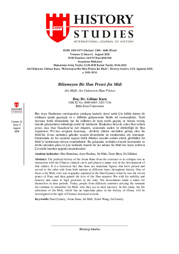 (PDF) Bilinmeyen Bir Hun Prensi Jin Midi