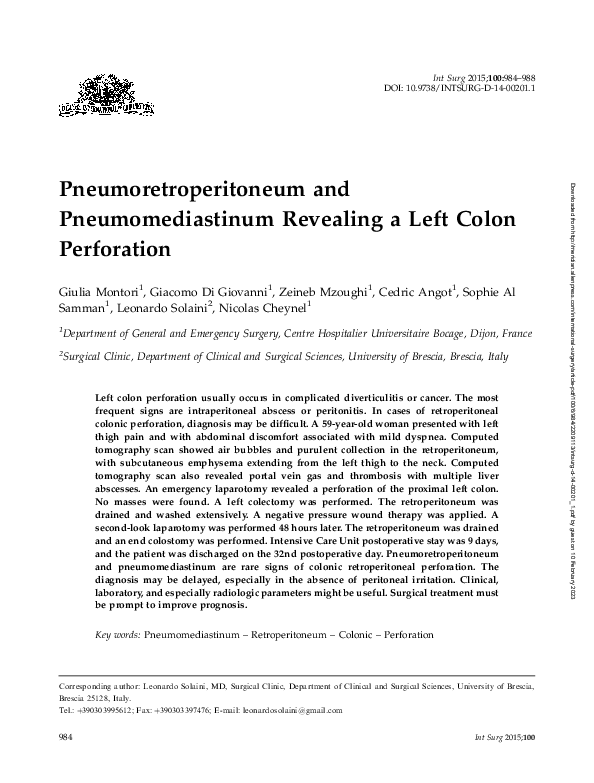 (PDF) Pneumoretroperitoneum and Pneumomediastinum Revealing a Left ...