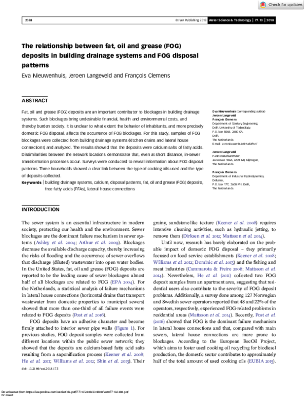 (PDF) The relationship between fat, oil and grease (FOG) deposits in ...