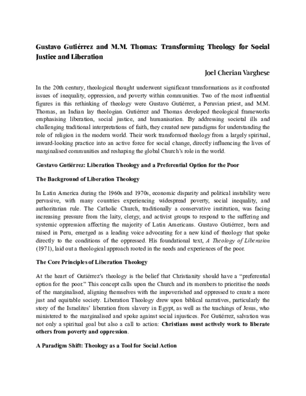(PDF) Gustavo Gutiérrez and M.M. Thomas: Transforming Theology for ...