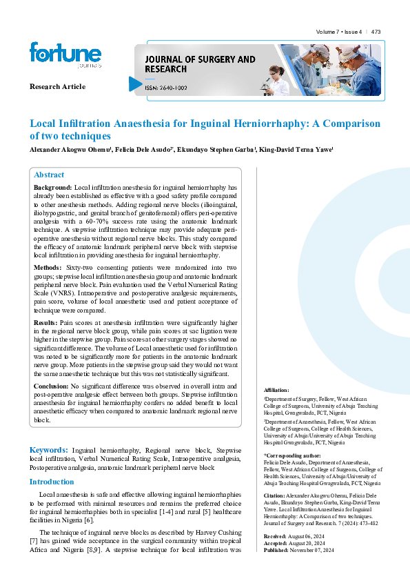 (PDF) Local Infiltration Anaesthesia for Inguinal Herniorrhaphy: A ...
