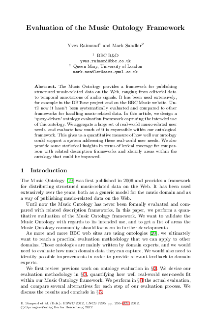 (PDF) Evaluation of the Music Ontology Framework | Mark Sandler ...