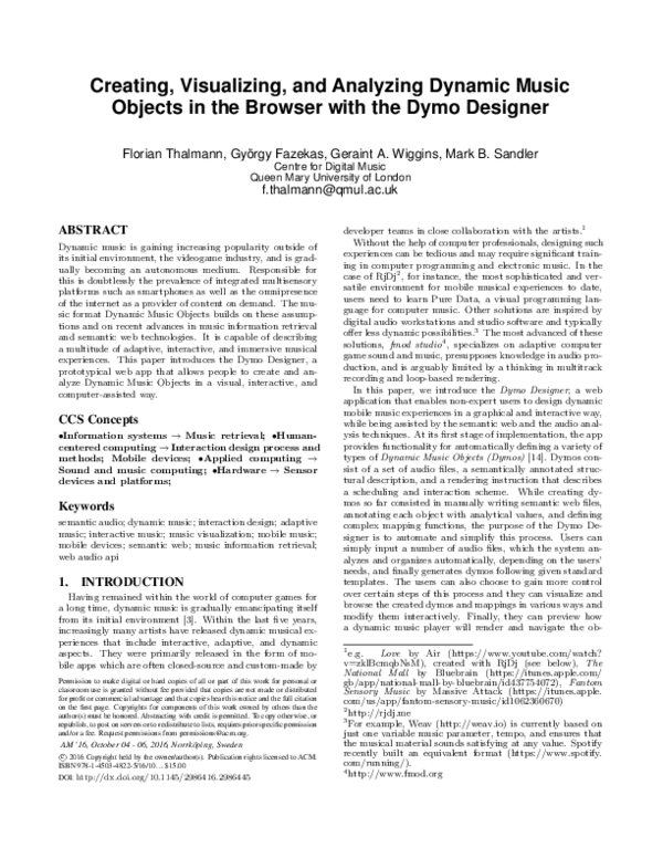 (PDF) Creating, Visualizing, and Analyzing Dynamic Music Objects in the ...