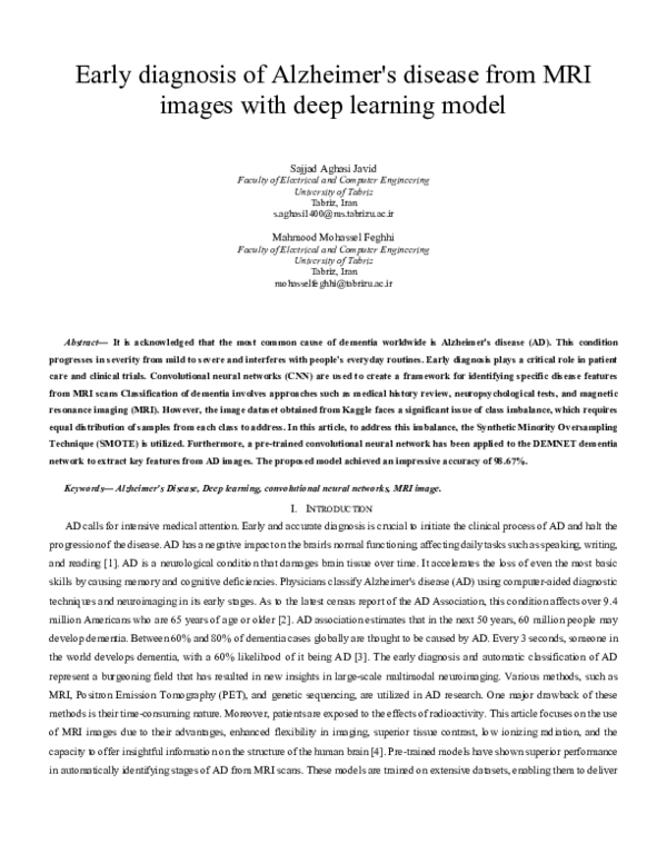 (PDF) Early diagnosis of Alzheimer's disease from MRI images with deep learning model