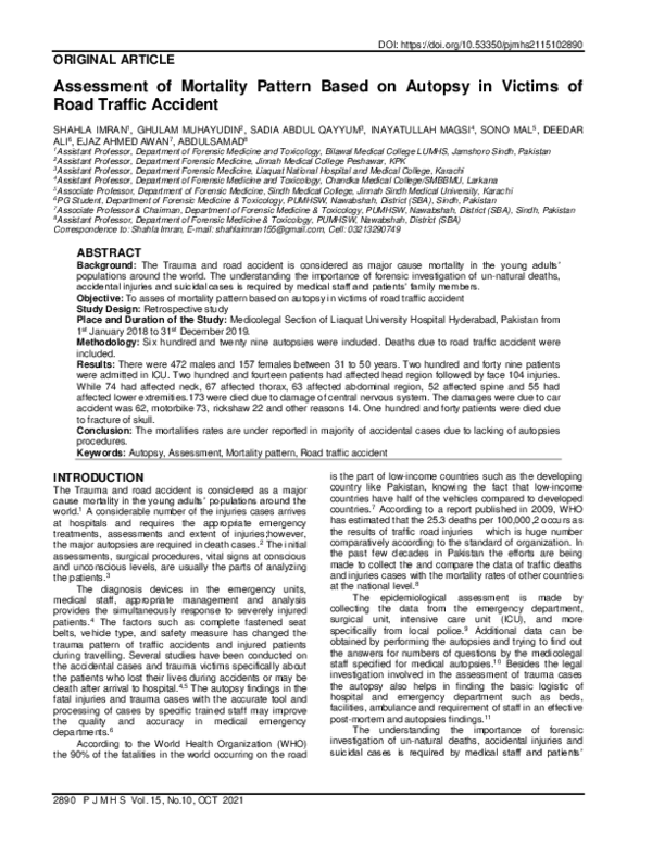 (PDF) Assessment of Mortality Pattern Based on Autopsy in Victims of ...