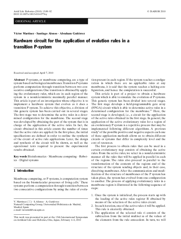 (PDF) Hardware circuit for the application of evolution rules in a ...