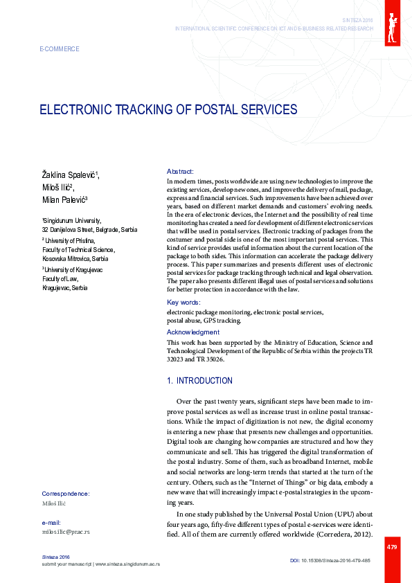 (PDF) Electronic Tracking of Postal Services