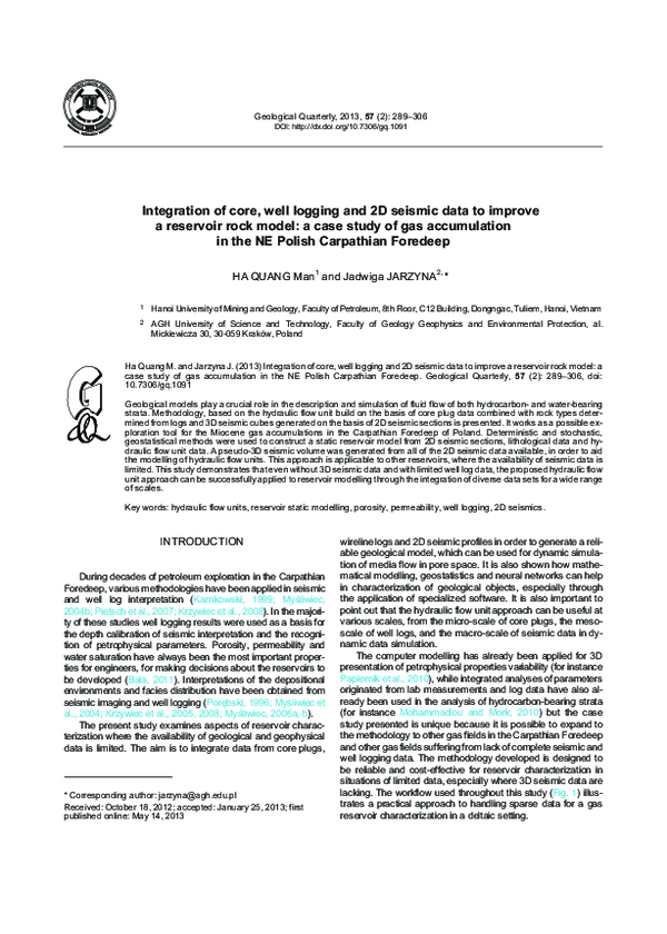 (PDF) Integration of core, well logging and 2D seismic data to improve ...