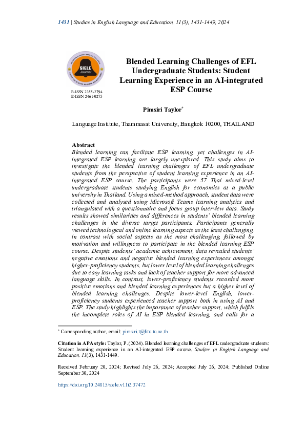 (PDF) Blended Learning Challenges of EFL Undergraduate Students ...
