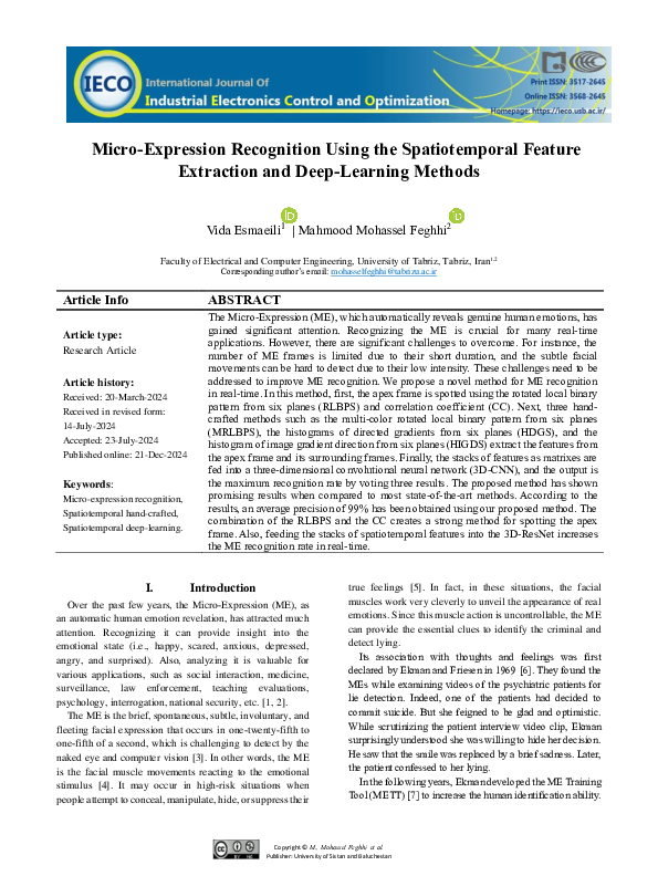 (PDF) Micro-Expression Recognition Using the Spatiotemporal Feature Extraction and Deep-Learning ...