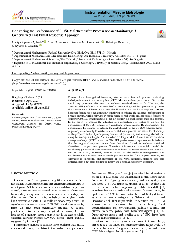 (PDF) Enhancing the Performance of CUSUM Schemes for Process Mean Monitoring: A Generalized Fast ...