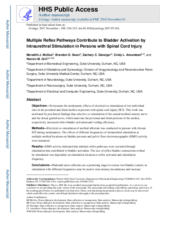 (PDF) Multiple Reflex Pathways Contribute to Bladder Activation by ...